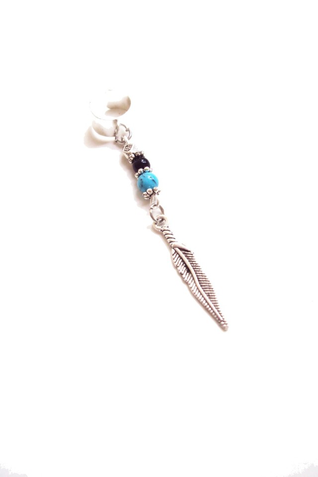 Turquoise Ear Cuff Earring Silver Feather Cartilage Wrap Native ...