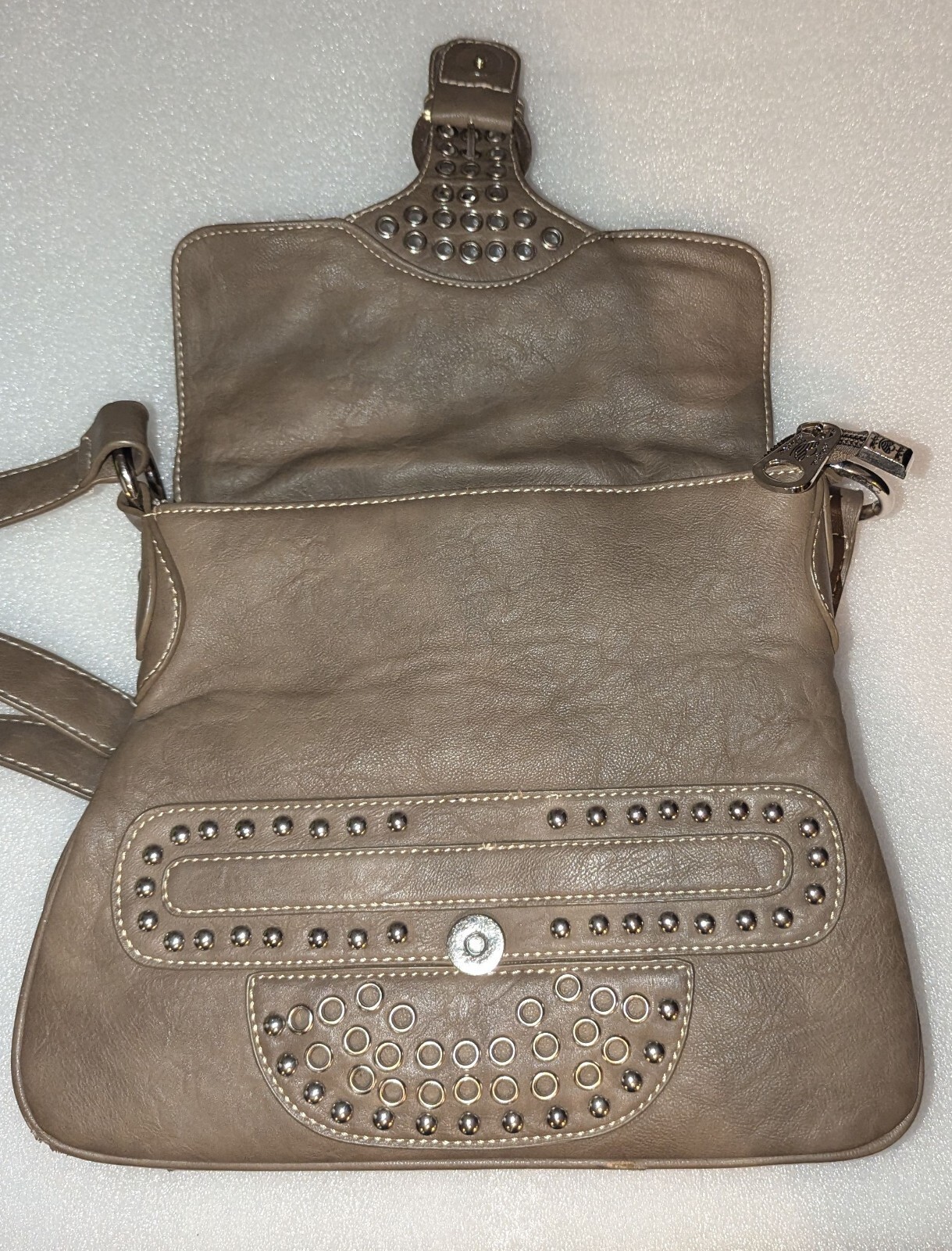 Haley Beez Tan And Studded Shoulder Bag Silver Accents 11X8.5 | eBay