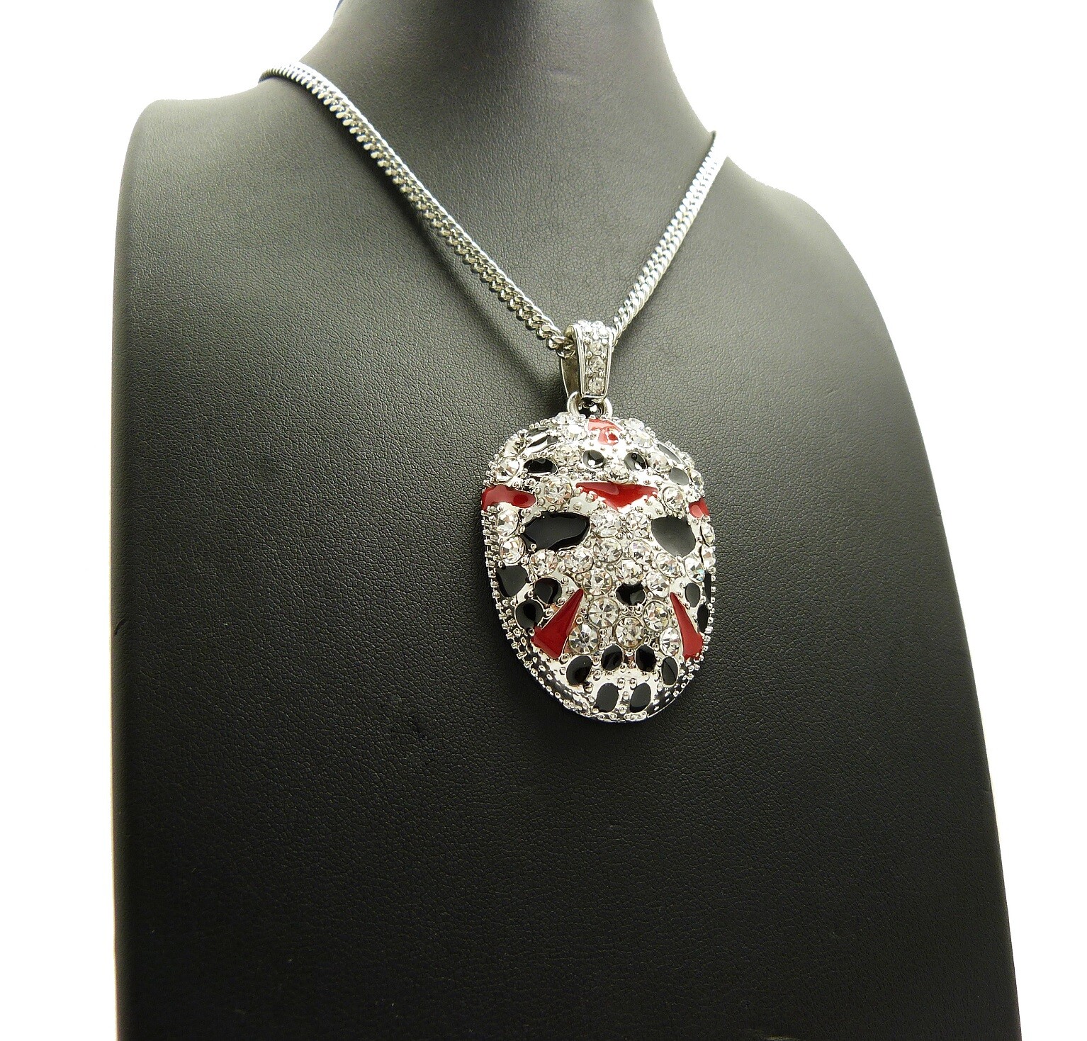 Men's 21 Savage Jason Mask Pendant With 20" 3mm Cuban Chain 14K Rhodium ...