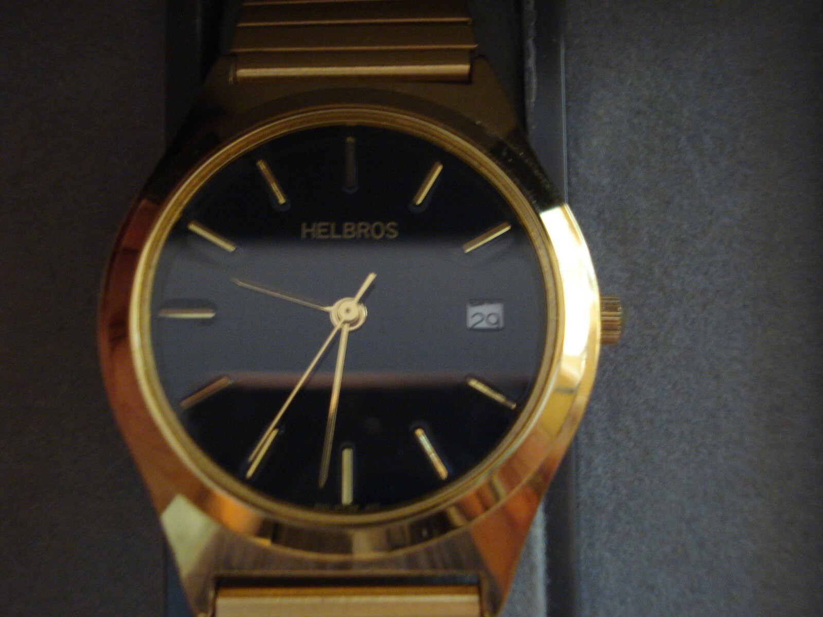 NEW VINTAGE HELBROS MEN'S GOLD WATCH IN BOX DATE CALENDAR GOLD BAND | eBay