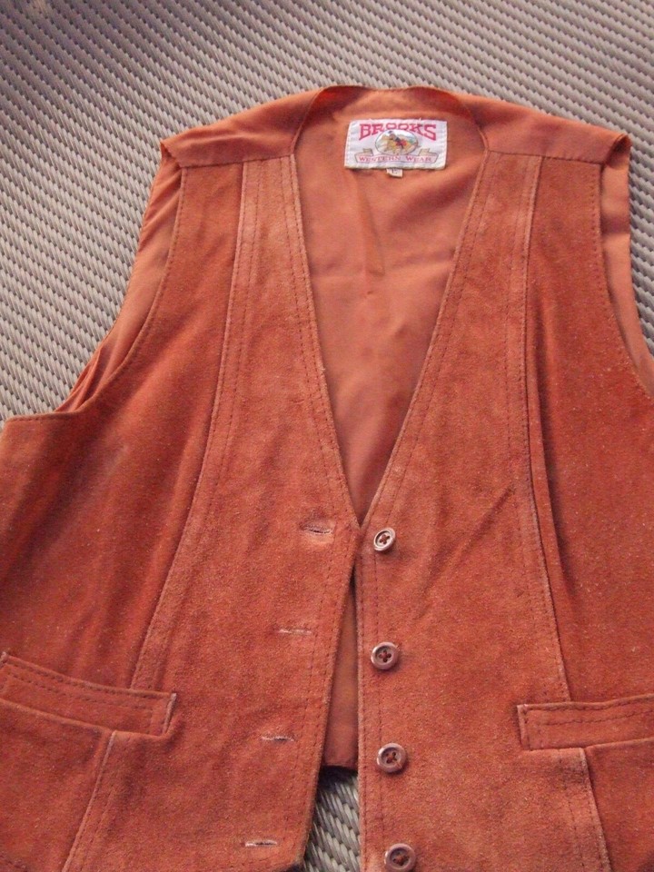 VTG Suede Leather Brooks Western Wear Vest Cowgirl Cowboy Rust Bown ...