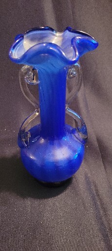 Antique Cased Glass Vase Swirled Ruffled Rim Clear Handles 6" Tall Bud ...