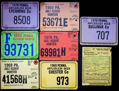 Pennsylvania Resident Lot Of 8 Hunting License Tags 1953-1970 Deer ...