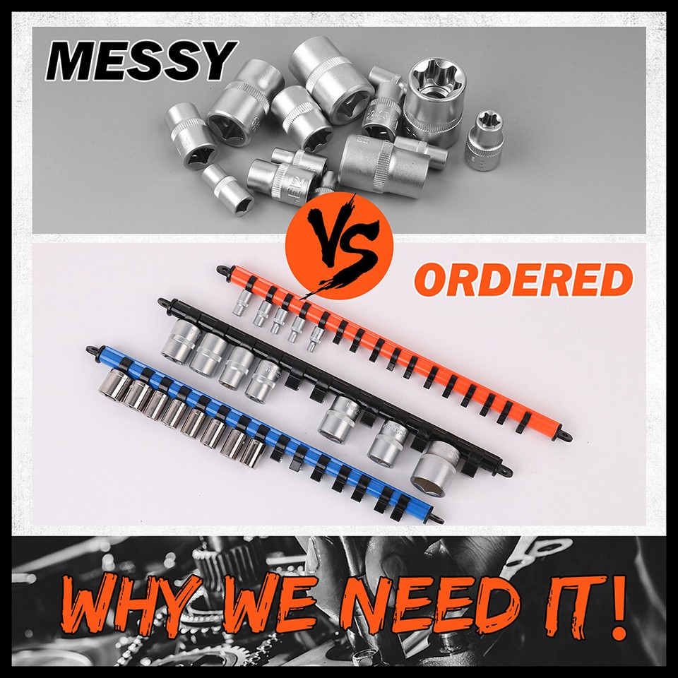 6pc Swivel Socket Organizer (86pcs) Storage Rail Rack Holder ABS 1/4" 3 ...