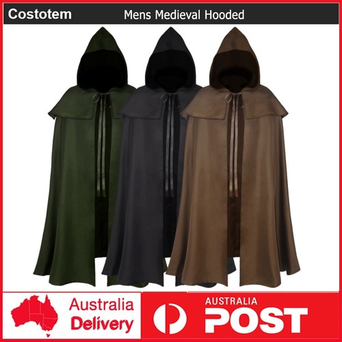 Medieval Hooded Hobbit Cape Costume Cosplay Renaissance Halloween Fancy ...