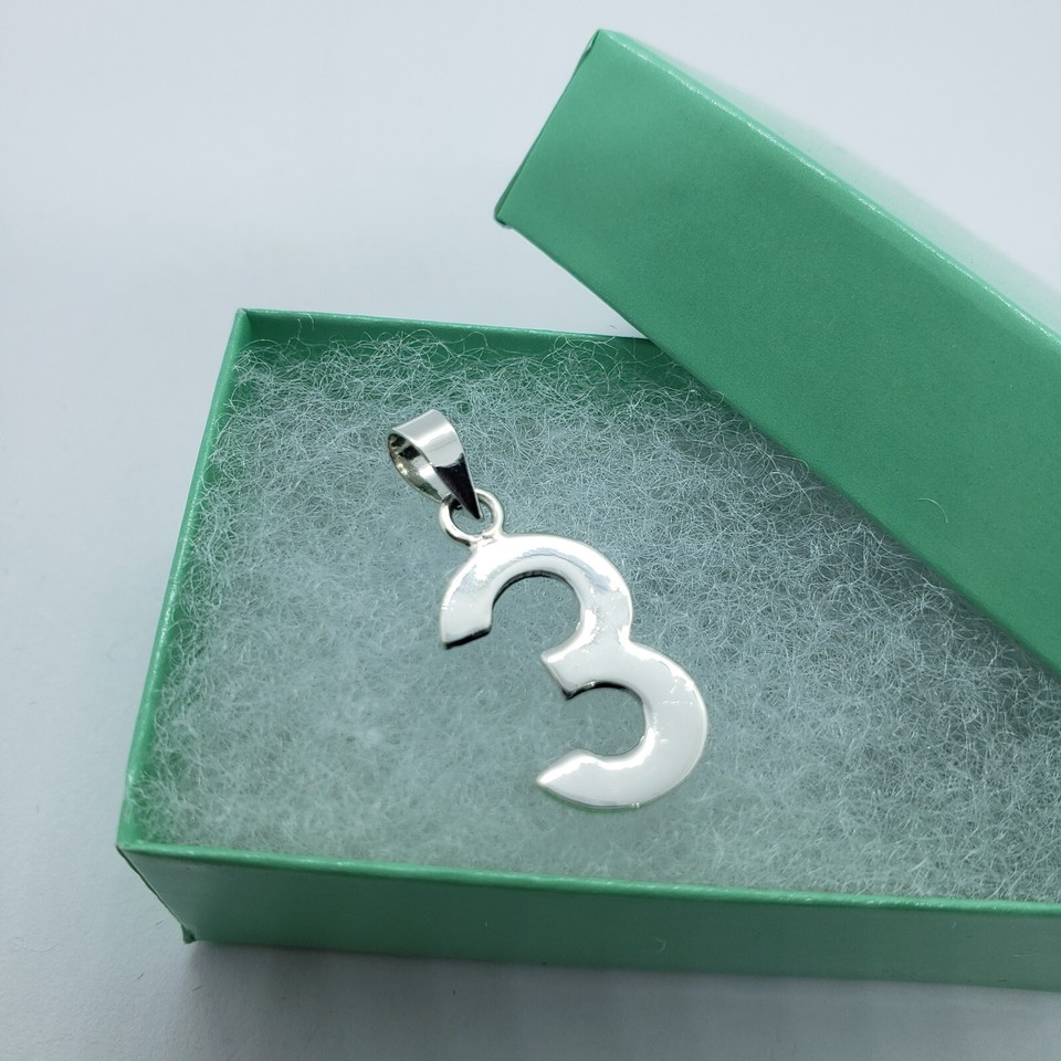 925 Sterling Silver Number 3 Pendant Charm for Jersey Numbers with/out ...