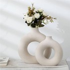 Nordic Vase Circular Hollow Ceramic Donuts Flower Pot Home Living Room ...