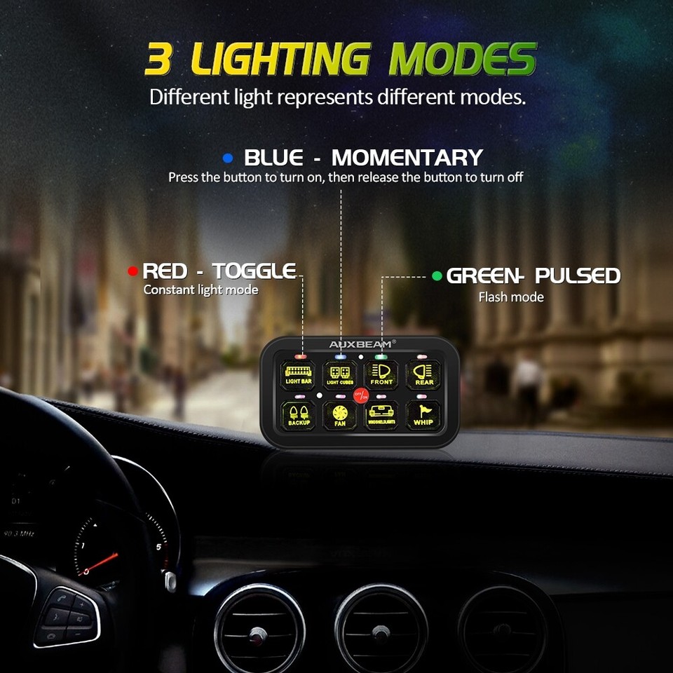 Auxbeam RGB 8 Gang Auxiliary Switch Panel for Offroad Lights Universal ...