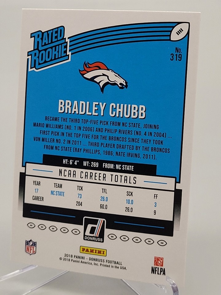 2018 PANINI DONRUSS BRADLEY CHUBB RATED ROOKIE BASE CARD DENVER BRONCOS ...