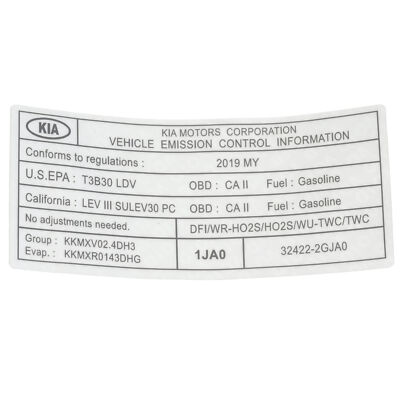 OEM NEW 2019-2020 Kia Optima Emission Control Information Label 32422 ...