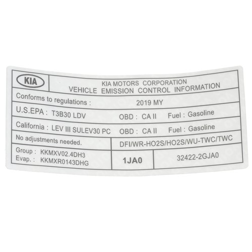 OEM NEW 2019-2020 Kia Optima Emission Control Information Label 32422 ...