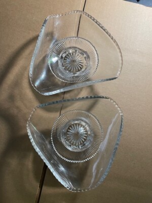 Vintage crystal footed triangle dishes | eBay