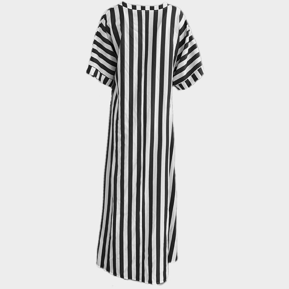 Casual Black V Neck Short Sleeve Maxi Dress Summer Beach Loose Long