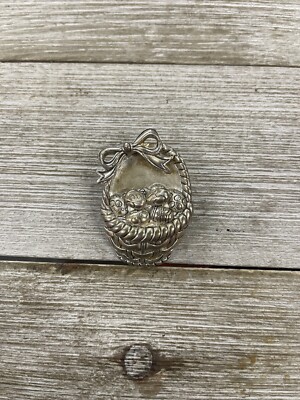 Vintage MJ Brooch / Pendant Basket Of Easter Eggs Silver-Tone | eBay