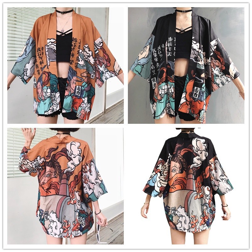 Women Japanese Kimono Coat Casual Yukata Outwear Tops Retro Style Loose ...