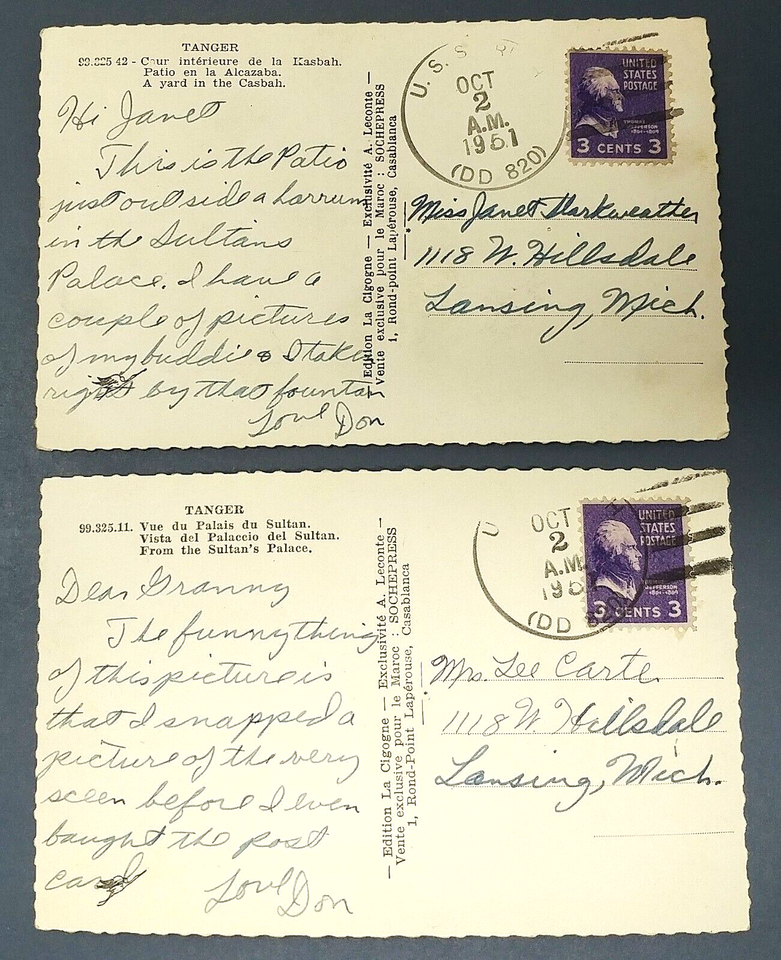 1950s B&W Postcards Tangier Morocco Kasbah Mosque Postmarked 1951 USS ...