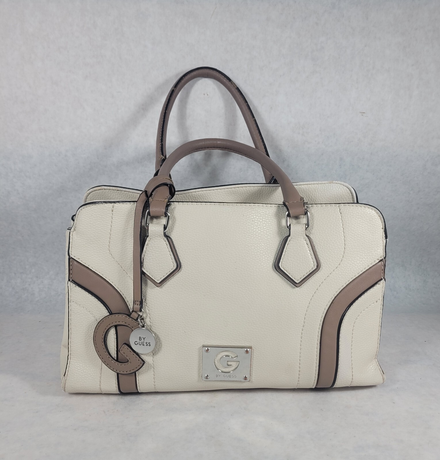 GUESS Ivory Taupe Purse Handbag Silver Emblem Hardware Denim Lining W ...