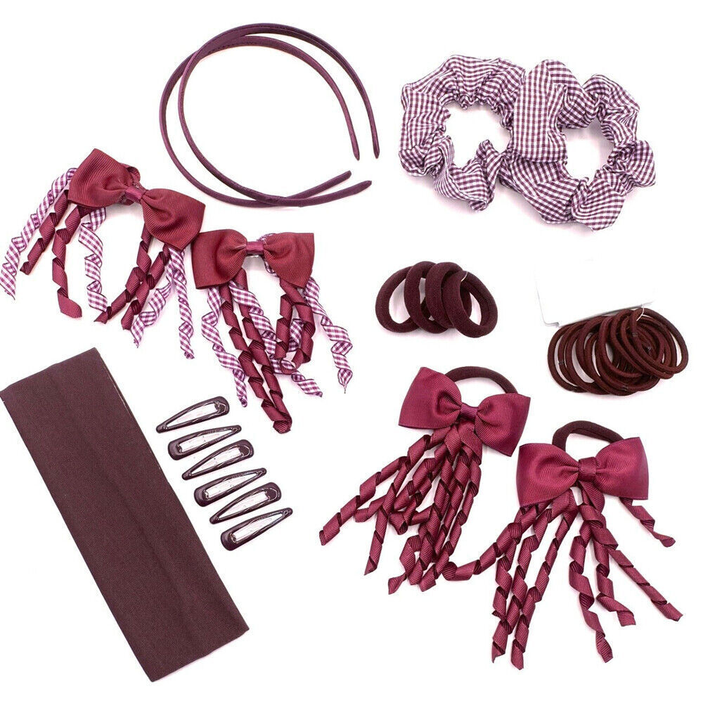 31 Piece Girls School Gingham Hair Accessories Set Bow Clips Scrunchies ...