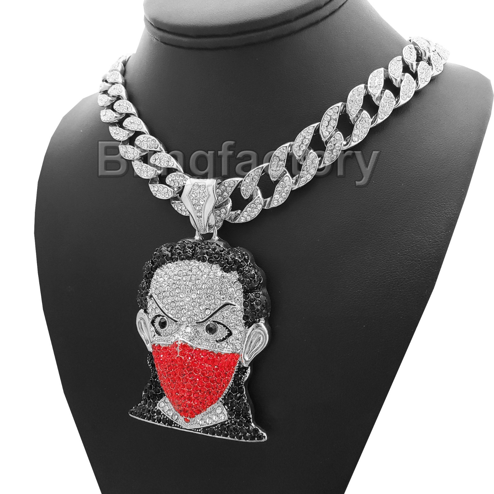 Hip Hop Large Masked Goon Pendant & 16" Full Iced Cuban Choker Chain ...