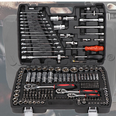 216PCS Metric Socket Set 1/4 3/8 1/2" Spanner Drive Ratchet Wrench ...