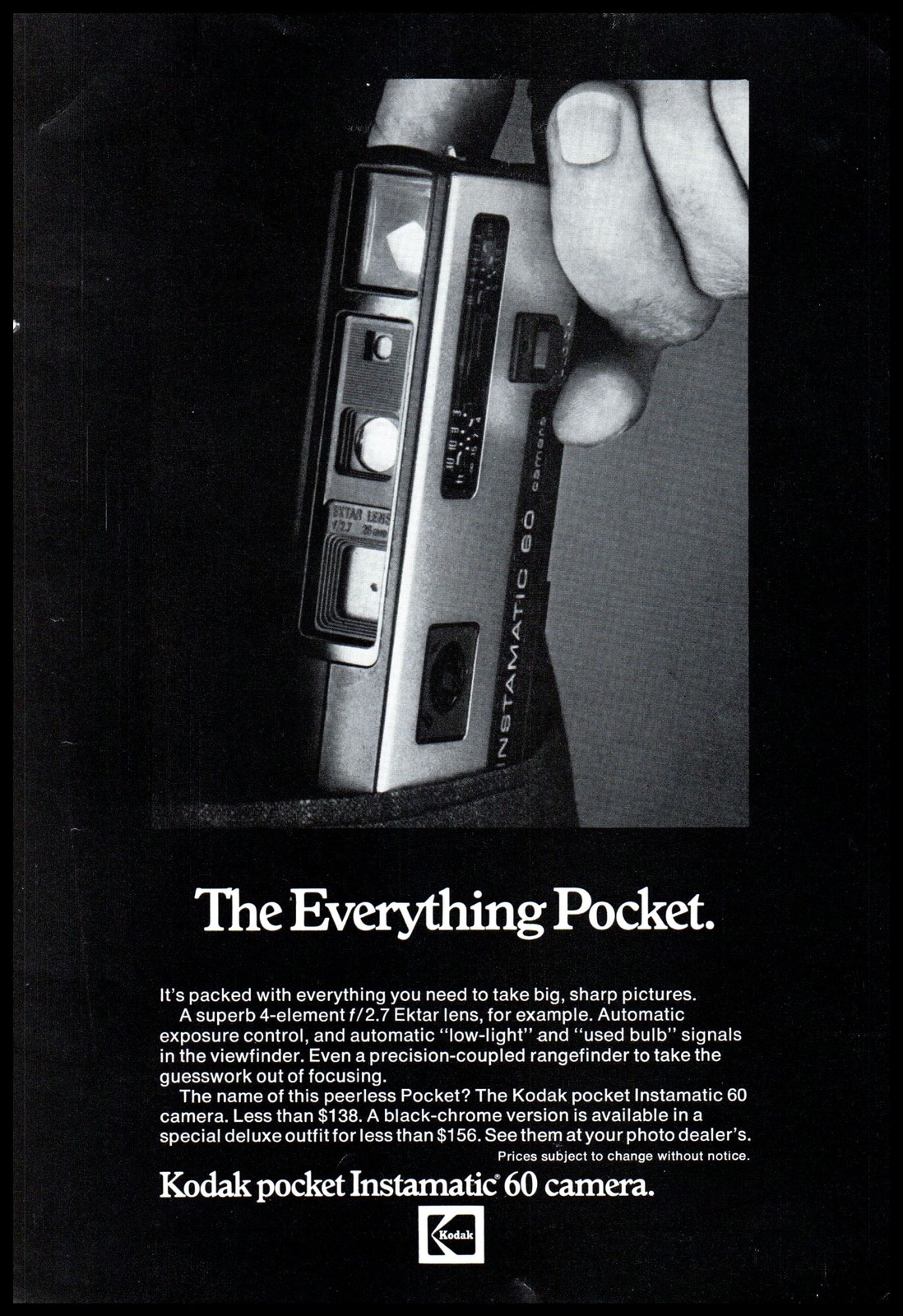 1974 Kodak Instamatic 60 Pocket Camera Vintage Print Ad Film ...