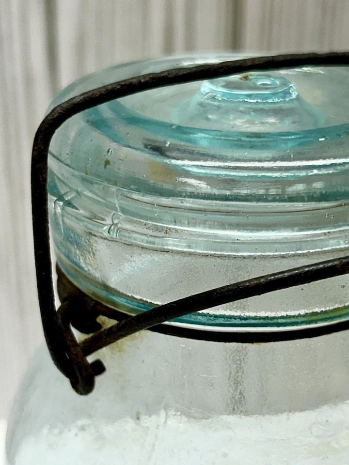 Putnam Lightning Fruit Canning Jar Aqua Glass Lid Wire Bail 1 Qt 4 cup ...