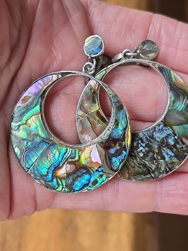 Vtg "RSA" Mexican MODERNIST S.Silver Abalone Circle Dangle Screw Earrings 1960s | eBay