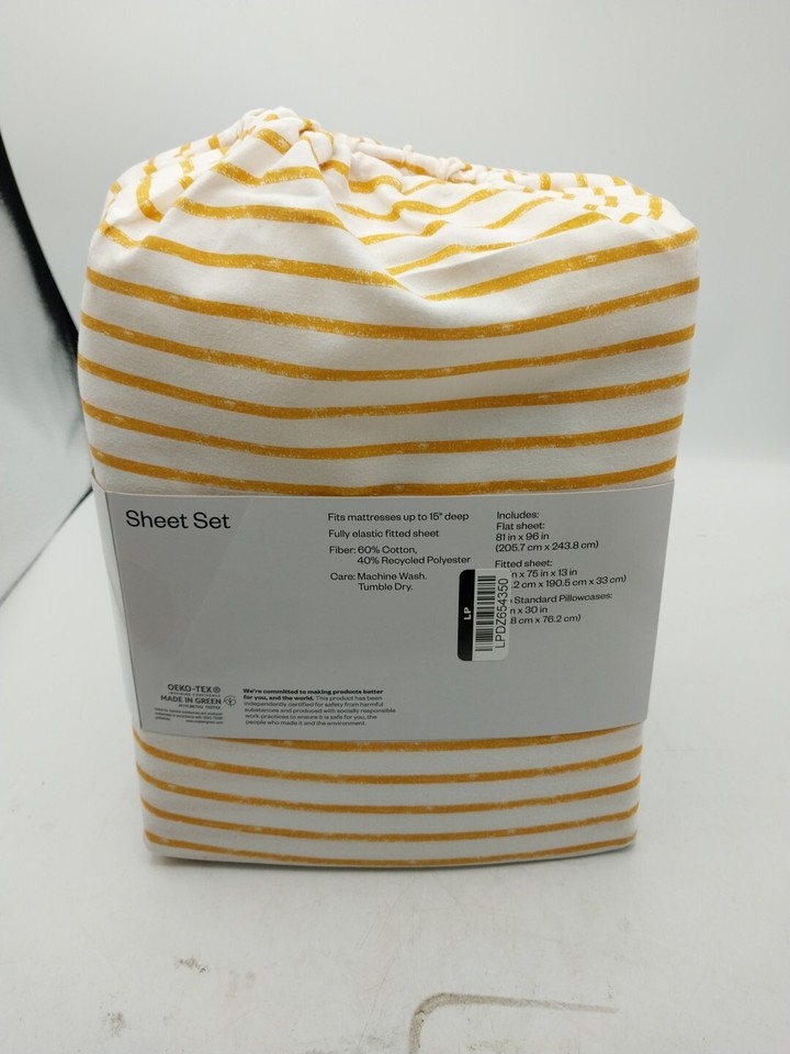 Room Essentials Sheet Set Full Size Easy Care Yellow Stripe | eBay