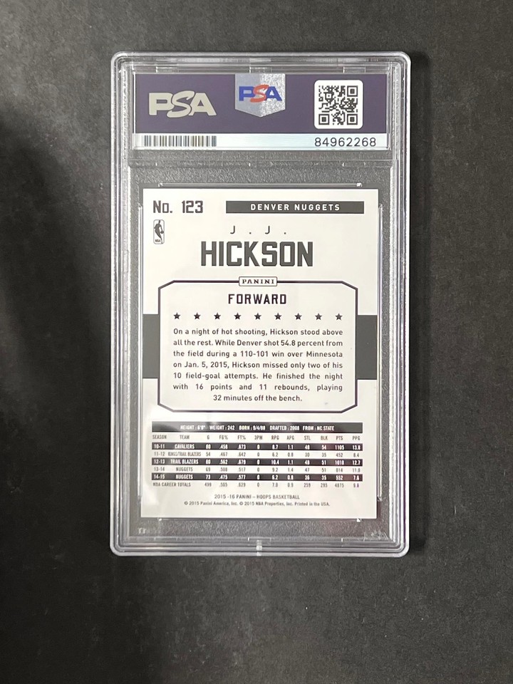 2015-16 Panini Hoops #123 J.J. Hickson Signed Card PSA Slabbed Nuggets ...