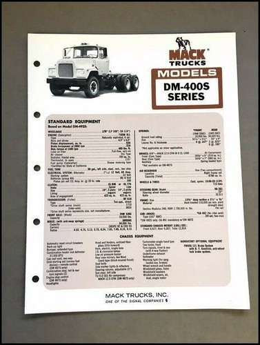 1978 1979 Mack Truck Model DM-400S Series Sales Specification Brochure ...