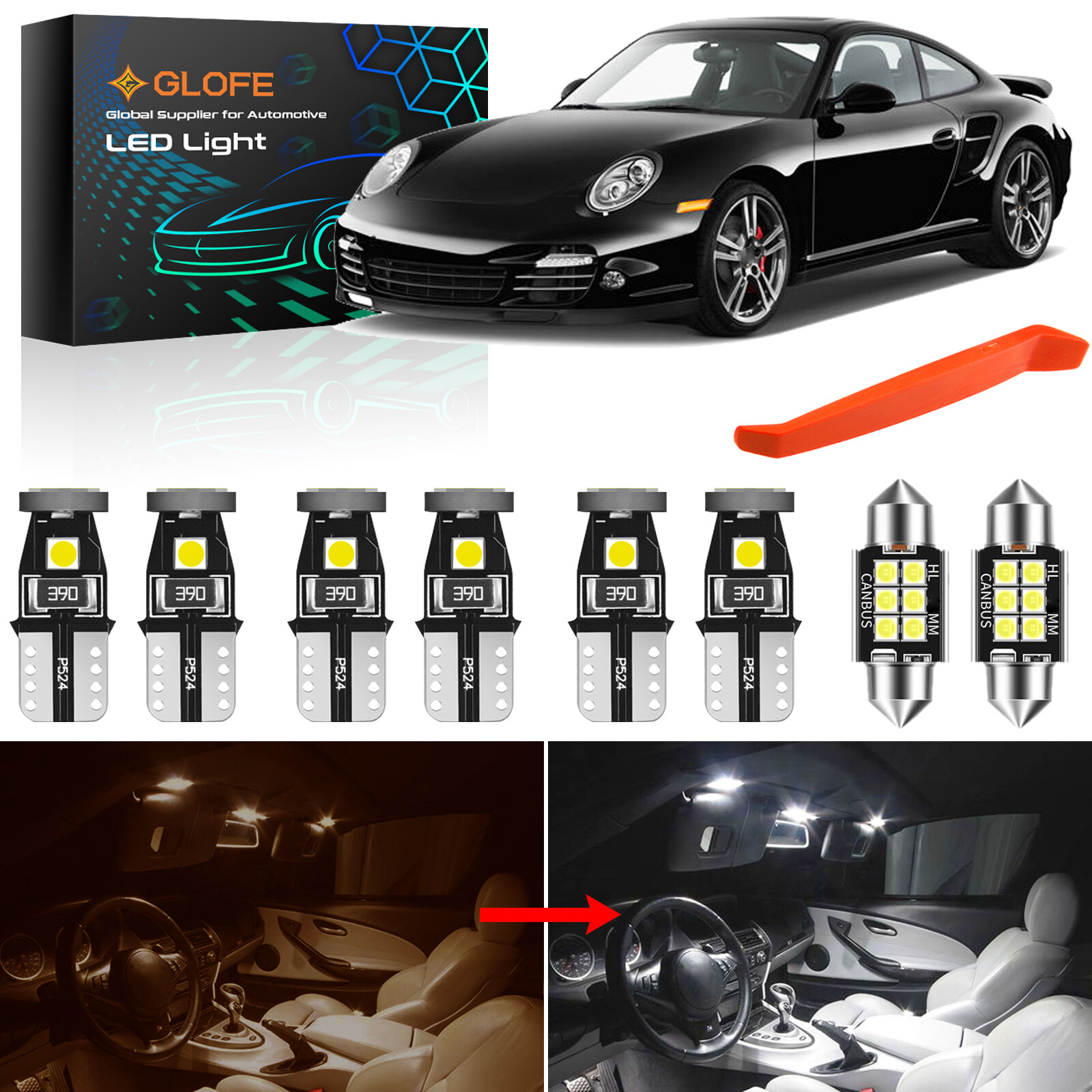 For Porsche 911 997 Carrera 2004-2012 LED Interior Light Kit White ...