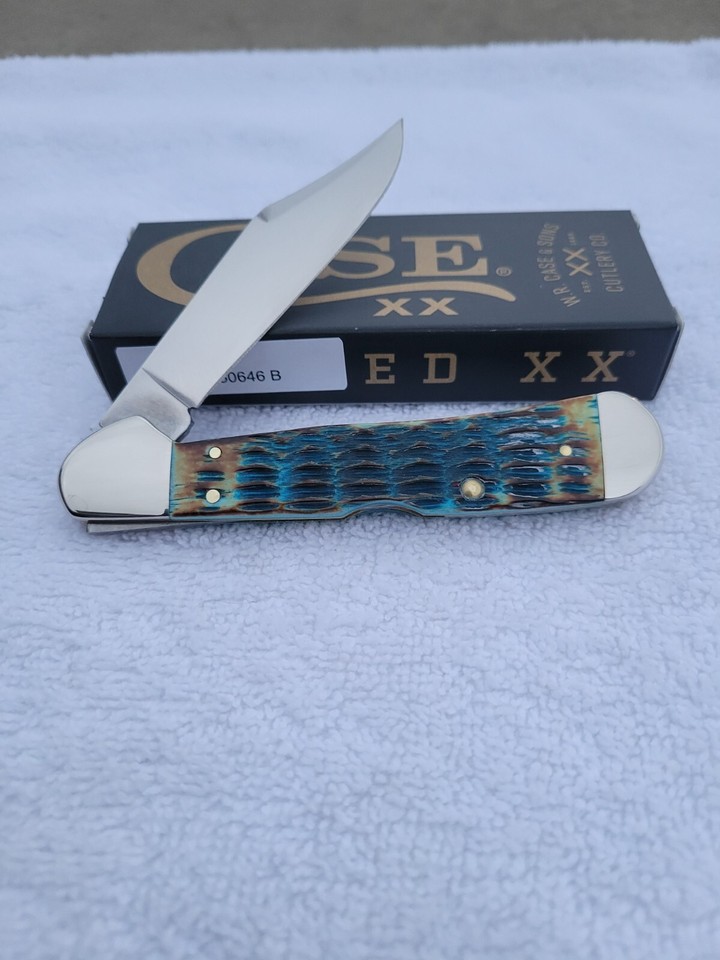 Case xx USA Big Copperlock #61549L Burnt Sky Blue Jigged Bone Arrow Sh ...