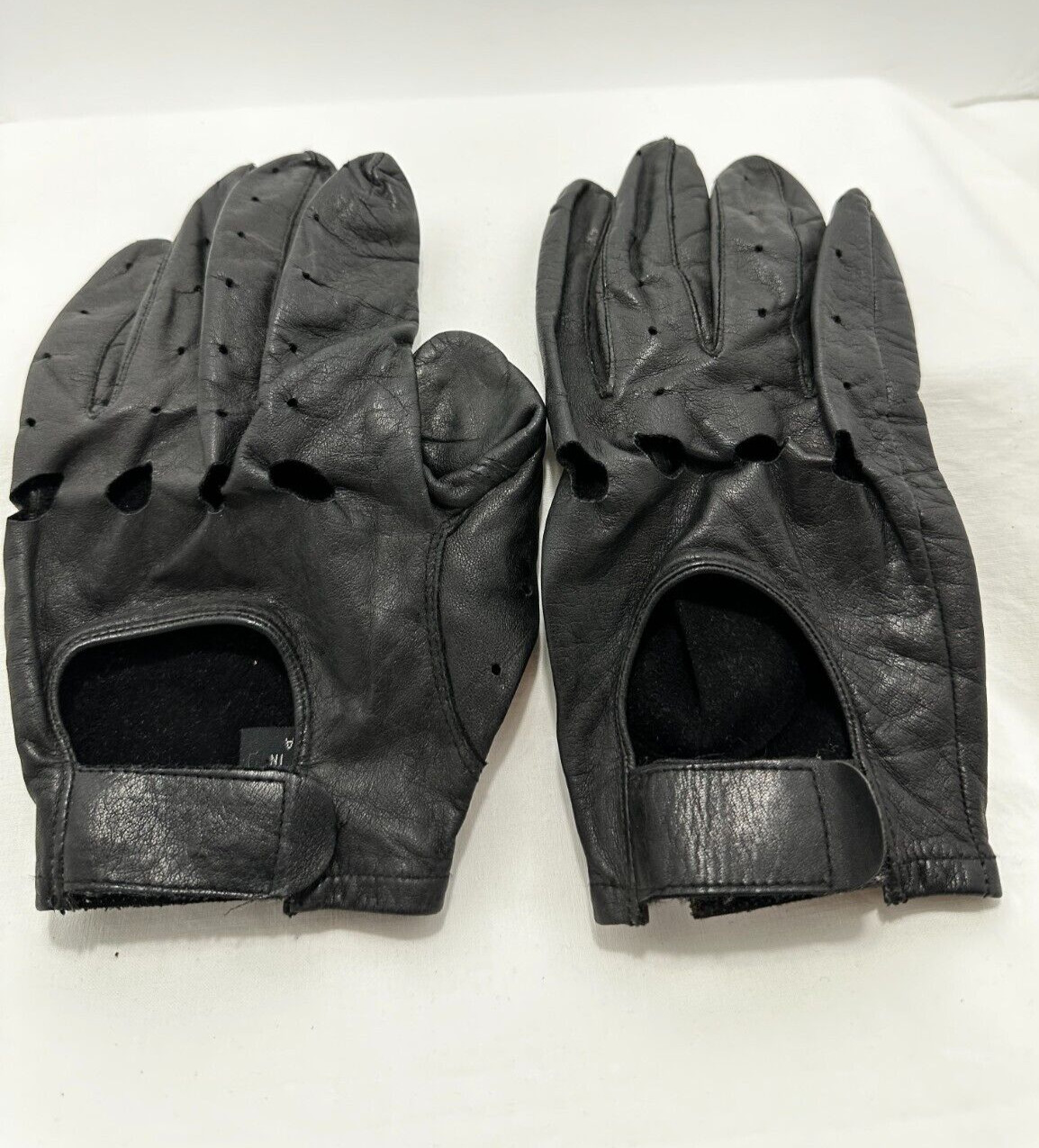 Vintage Black Genuine Leather Open Knuckle Driving Gl… - Gem