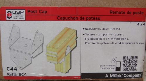 USP MiTek C44 Structural Connectors Post Cap 4" x 4" Qty: 1 or 25 pcs ...