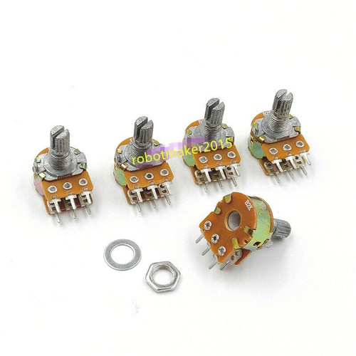 5Pcs B20K 20K WH148 15mm 6 Pin Dual Stereo Linear Potentiometer Double ...