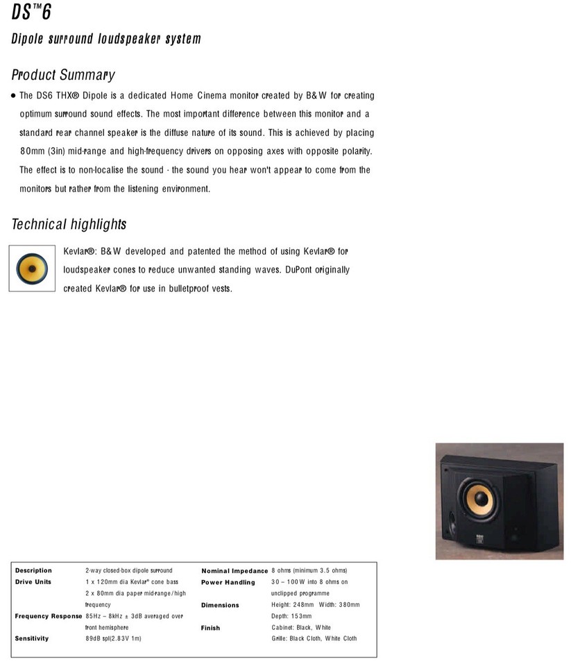 Bowers and Wilkins™ B&W DS6 THX® Dipole Surround Speakers | Factory Box ...