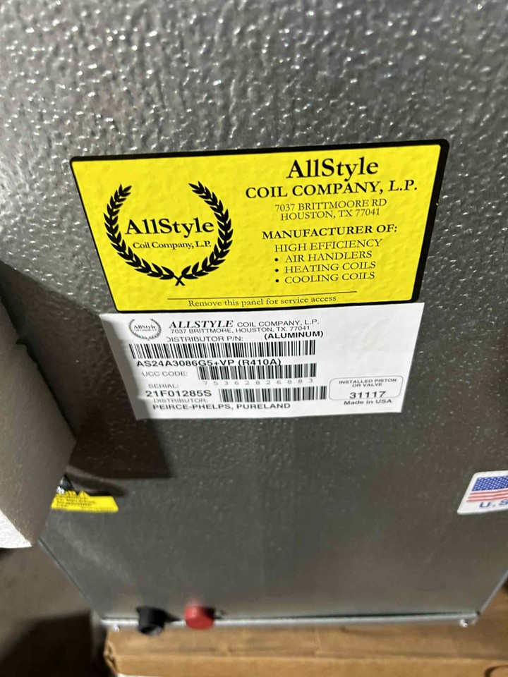 Allstyle AS24A3086G5+VP 1-2 Ton HP Up-Flow Cased Aluminum "A" Coil R ...