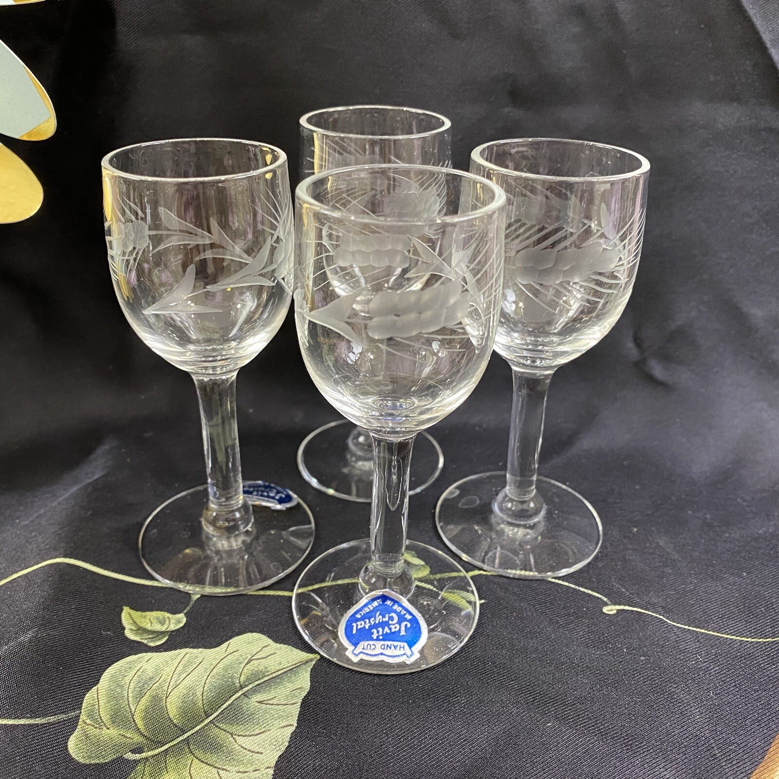 Set of 4 Vintage Cordial Glasses by Javit Etched Crystal Fine Wheat 3. ...