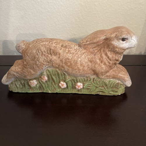 VTG HOMCO BUNNY RABBIT FIGURINE Ceramic W/ Crackle Glaze Green Grass ...