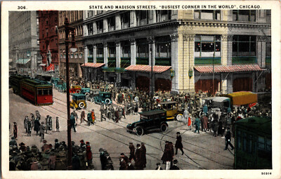 Vtg Postcard Illinois Chicago State and Madison Busy Street Scene ...