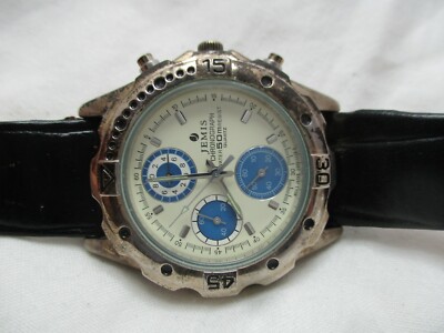 Jemis Chronograph Watch Wr 50m Silver Tone Black Leather Buckle Band | eBay