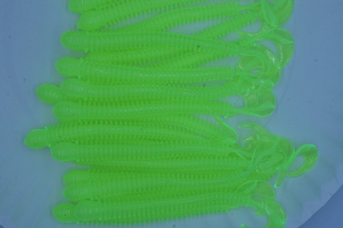 4" Chartreuse / White Core Disc Ring Worms Soft Plastic Worms Walleye ...