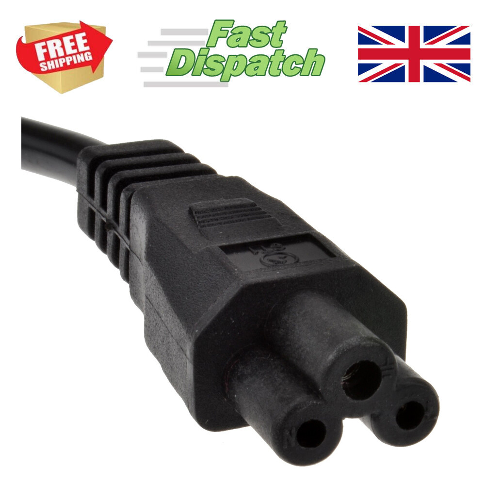 3 Pin UK Mains Power lead Clover leaf to 3 Plug 5amp Black 2m Laptop ...
