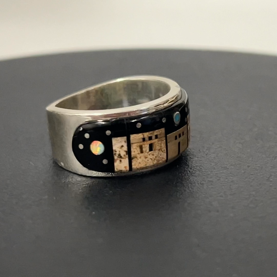 Navajo Clayton Tom Beautiful Micro Stone Inlay Village Scene Ring | eBay