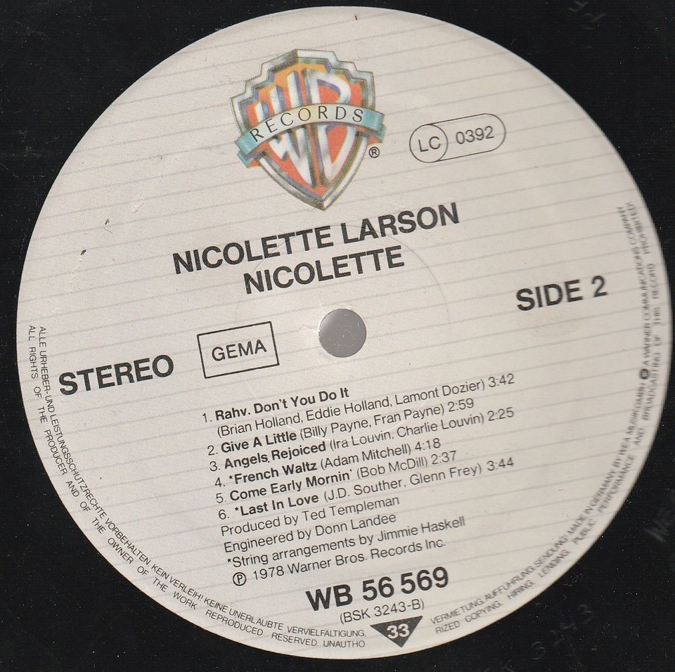 NICOLETTE LARSON Nicolette Germany LP 1978 | eBay