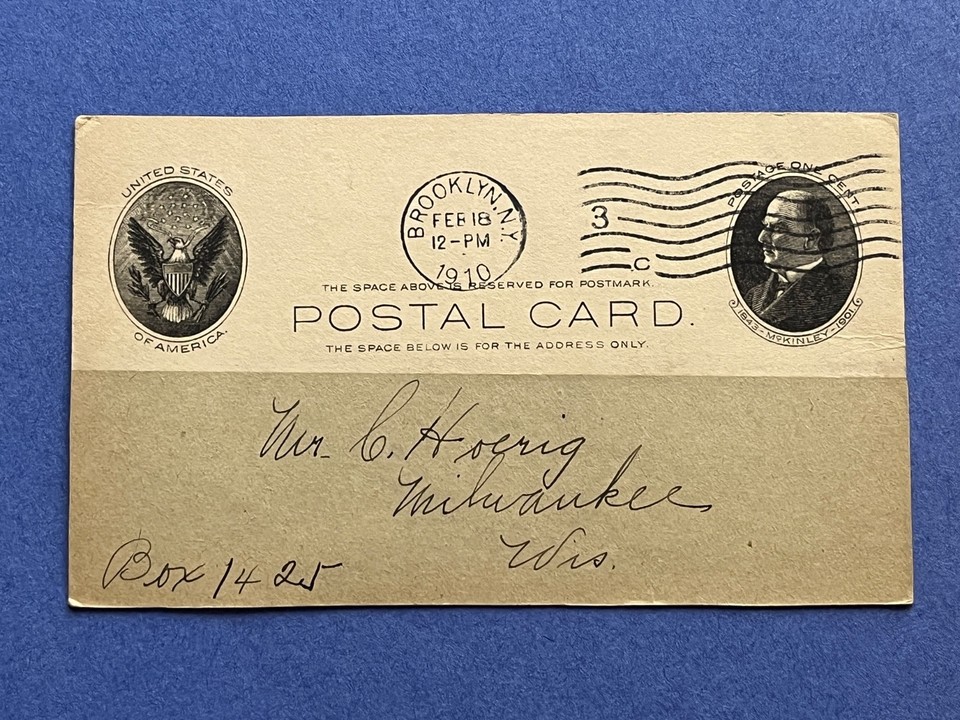 1910 BROOKLYN NY STAMP DEALER EH GAMMANS JR AD POSTAL CARD ! REVENUE ...