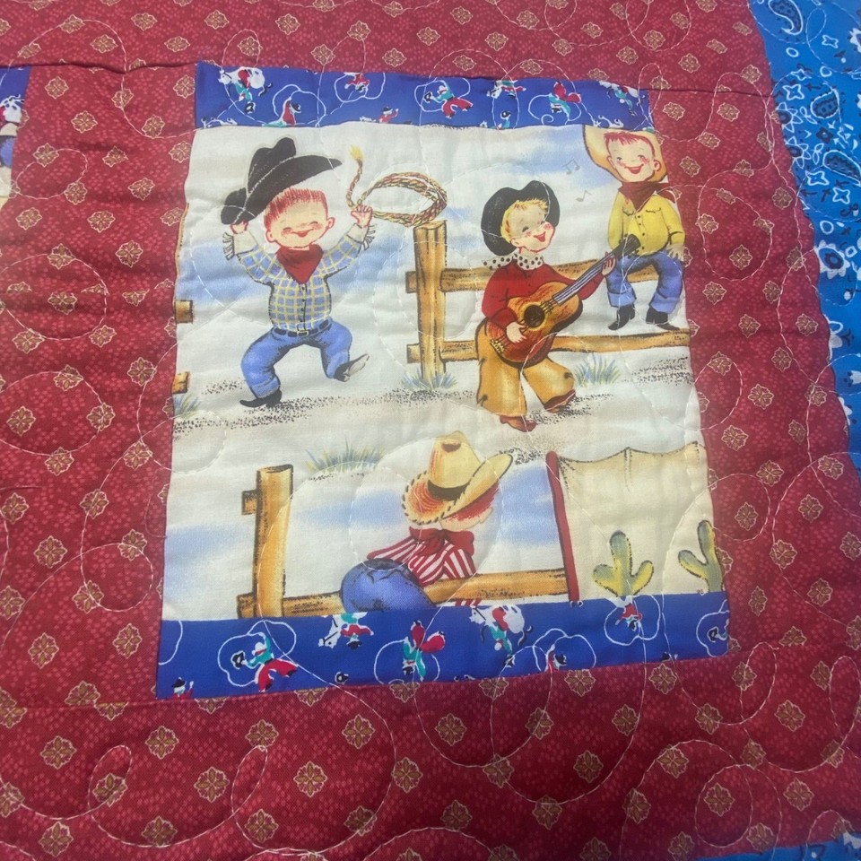 Vintage Western Cowboy Quilt 36.5 x41.5 | eBay