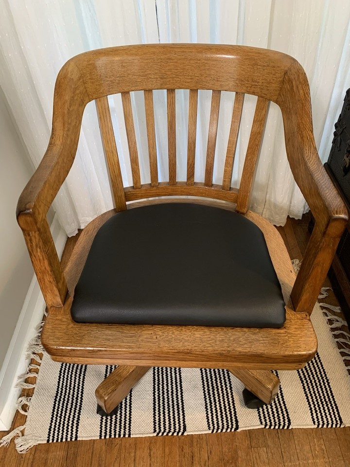 vintage TIGER OAK swivel tilt adjustable rolling banker/lawyer/office ...