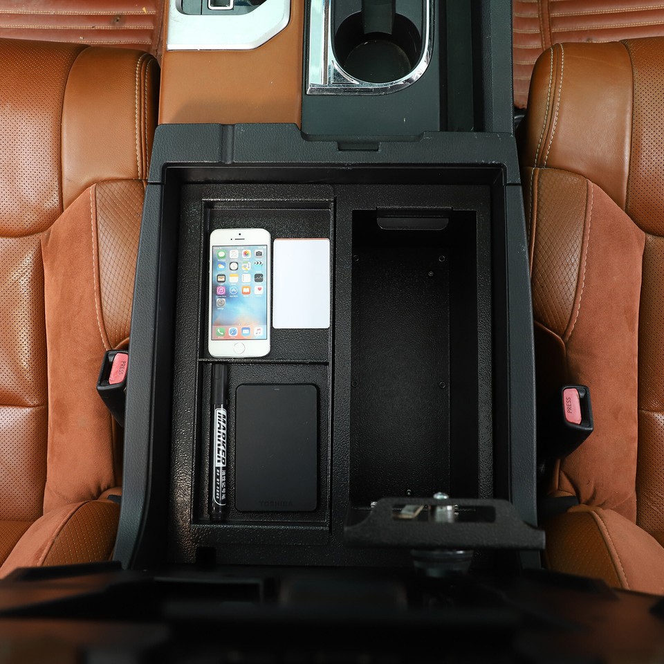 For TOYOTA Tundra 14-2020 2021 Center Console Safe GUN Storage Lock Box ...