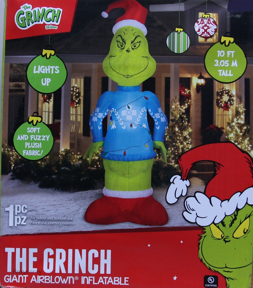 Gemmy Dr Seuss 10 ft The Grinch Giant with Blue Sweater Airblown ...
